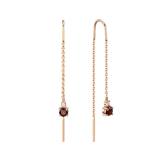 Сережки-протяжки з червоного золота з гранатом та фіанітом UZ36426839 ...
