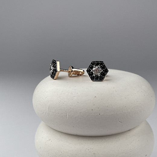 Сережки-пусети з комбінованого золота з фіанітами UZ28825185: цена ...